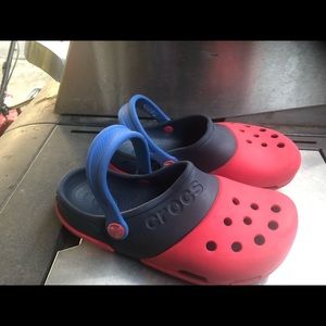 CROCS | Shoes | Crocs Boys Red Blue Clogs Sport Sandals Size J3 | Poshmark